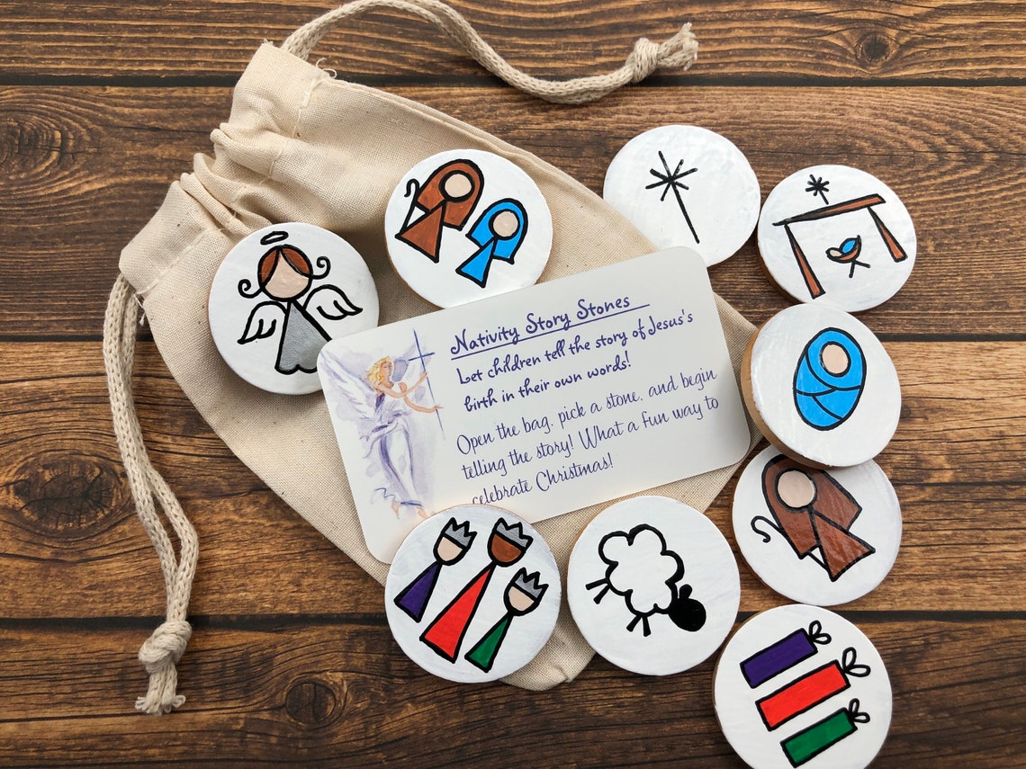 Nativity Story Stones: Hand-painted Wooden Discs, Christmas Story ...