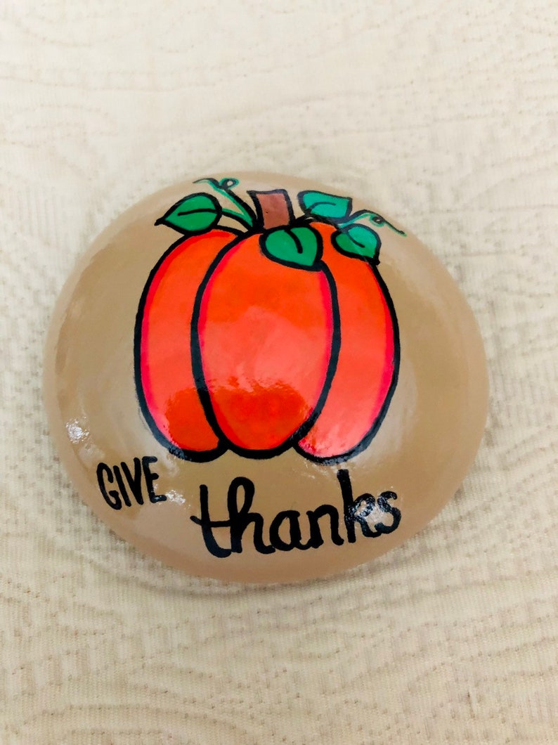 Give Thanks Painted Rock: Thanksgiving Pumpkin Decor - Etsy
