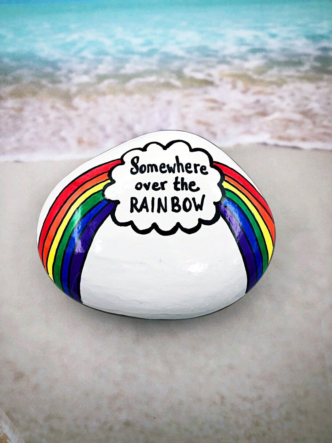 Rainbow Painted Rock Paperweight: Custom Encouragement Gift - Etsy