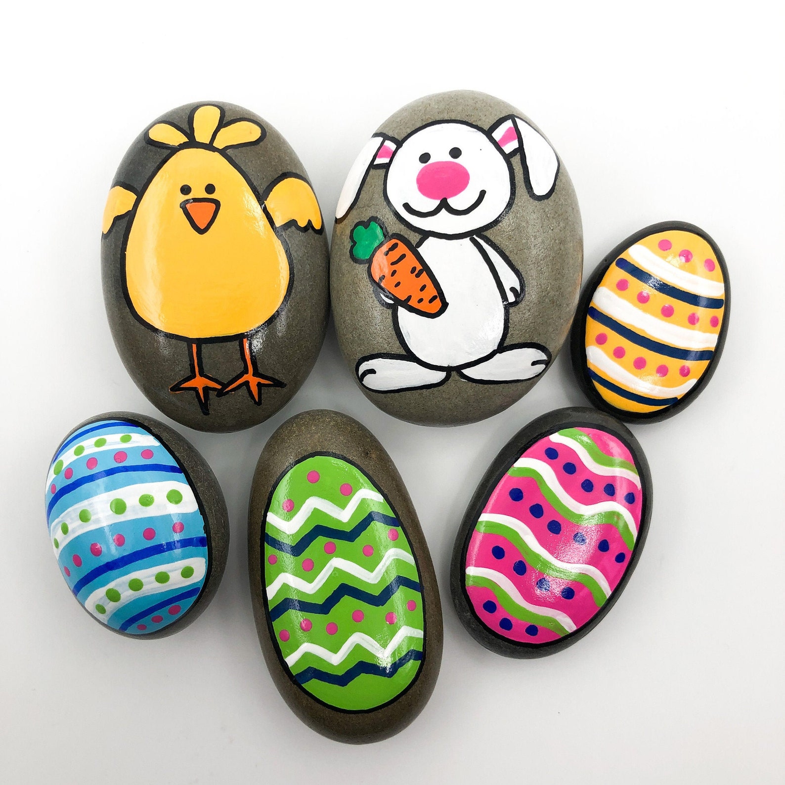 Easter Painted Story Stones: Bunny, Chick & Eggs - Set of 6 - Etsy