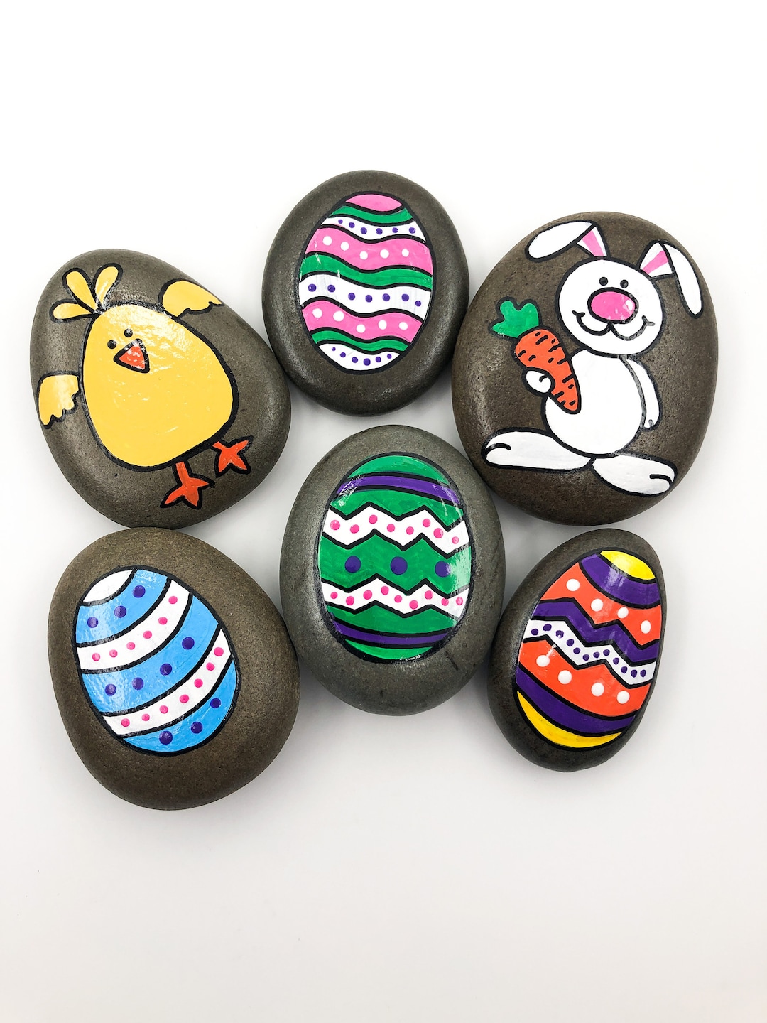 Easter Story Stones: Hand-painted Bunny, Chick & Egg Set (set of 6) - Etsy