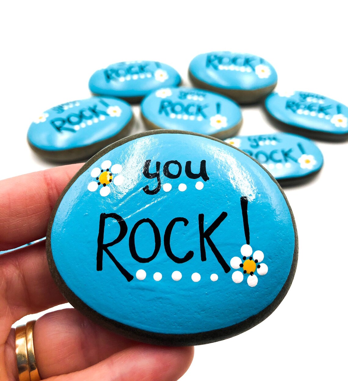 You ROCK Painted Rocks - Set of 10 Affirmation Stones With Daisies - Etsy