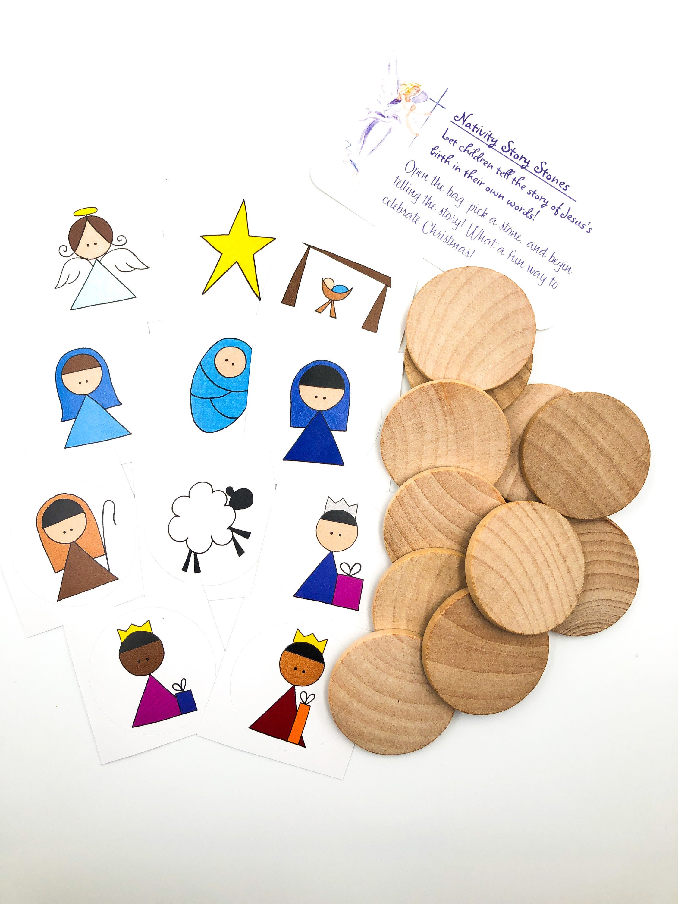 DIY Nativity Story Tokens: Christmas Stickers & Wooden Discs - Etsy