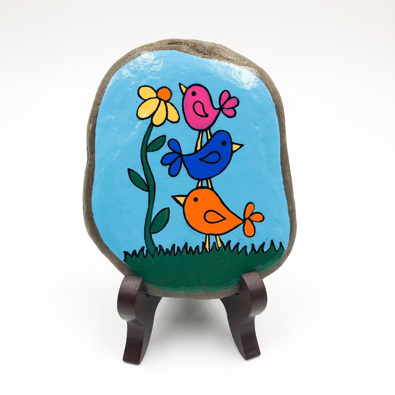 Stack of Birds Painted Rock Cute Birds Painted Stone - Etsy