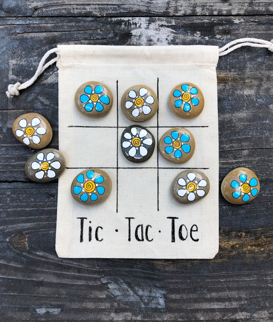 Hand Painted Flower Tic Tac Toe Set: Travel Game - Etsy
