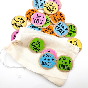 Positivity Coins Set: 20 Wooden Affirmation Tokens, Encouragement Gift ...