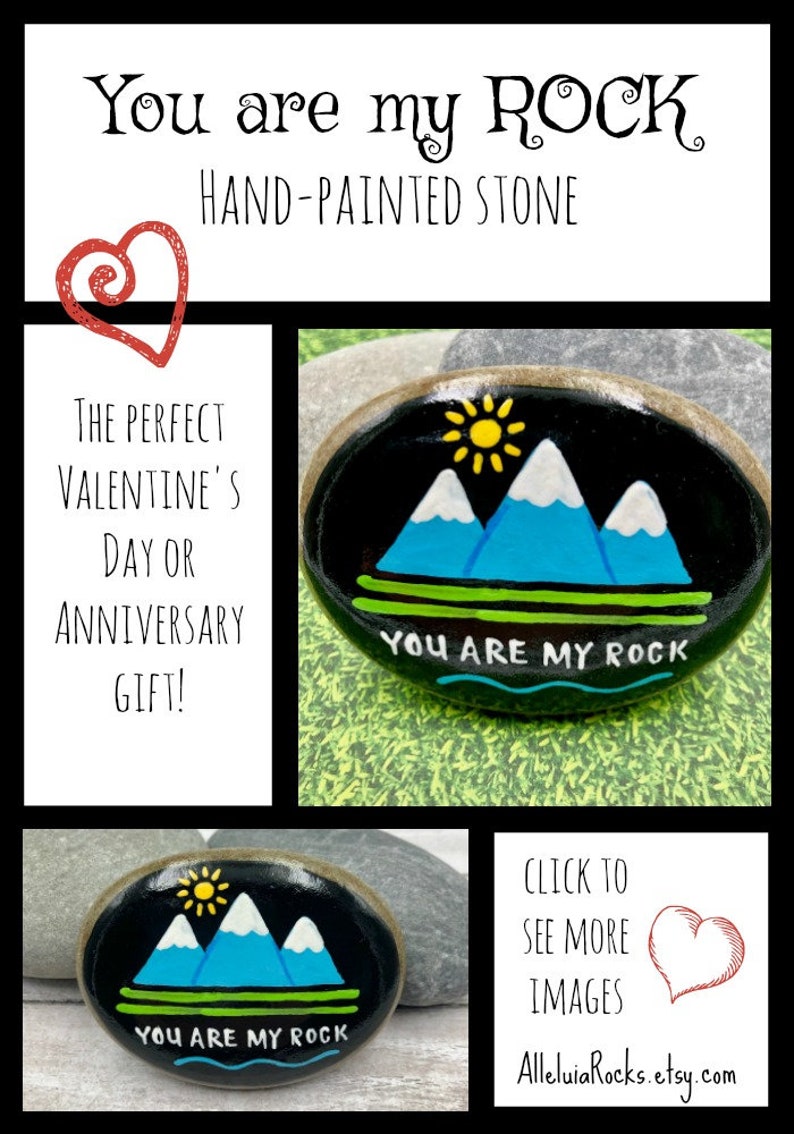 You Are My Rock Painted Stone With Mountains Valentine's - Etsy