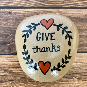 Give Thanks Painted Rock With Laurel, Thanksgiving Decoration, Give ...