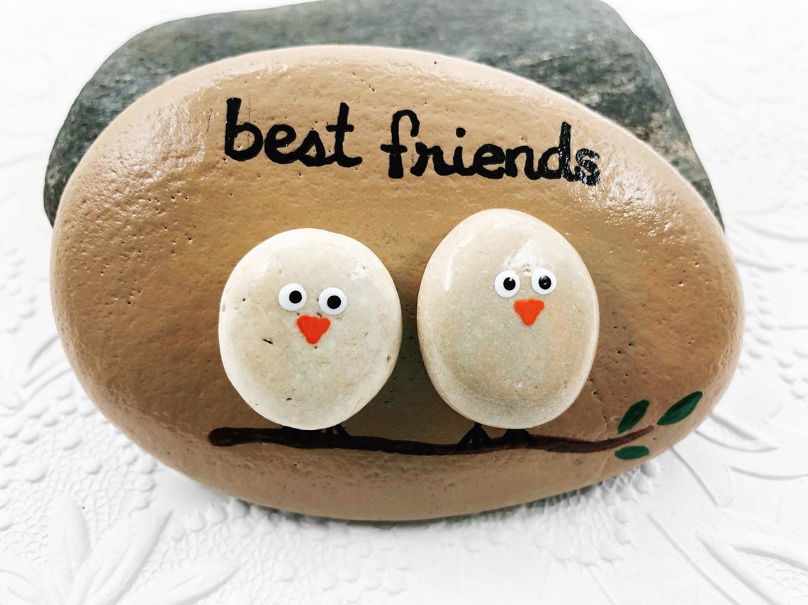 Best Friends Pebble Art Painted Rock, Pebble Art With Birds, Two Birds ...