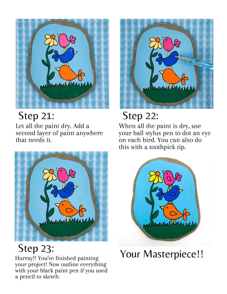Stack of Birds Rock Painting Tutorial Easy Step by Step - Etsy
