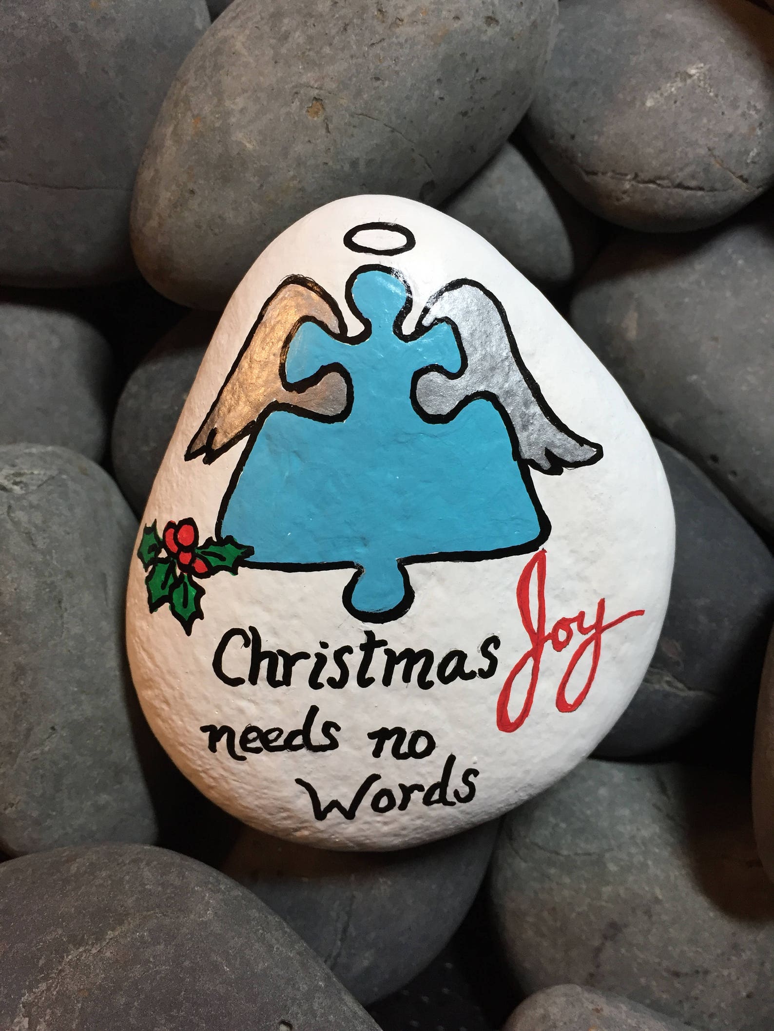 Autism Awareness Painted Rock: Puzzle Piece Angel, Christmas Joy - Etsy