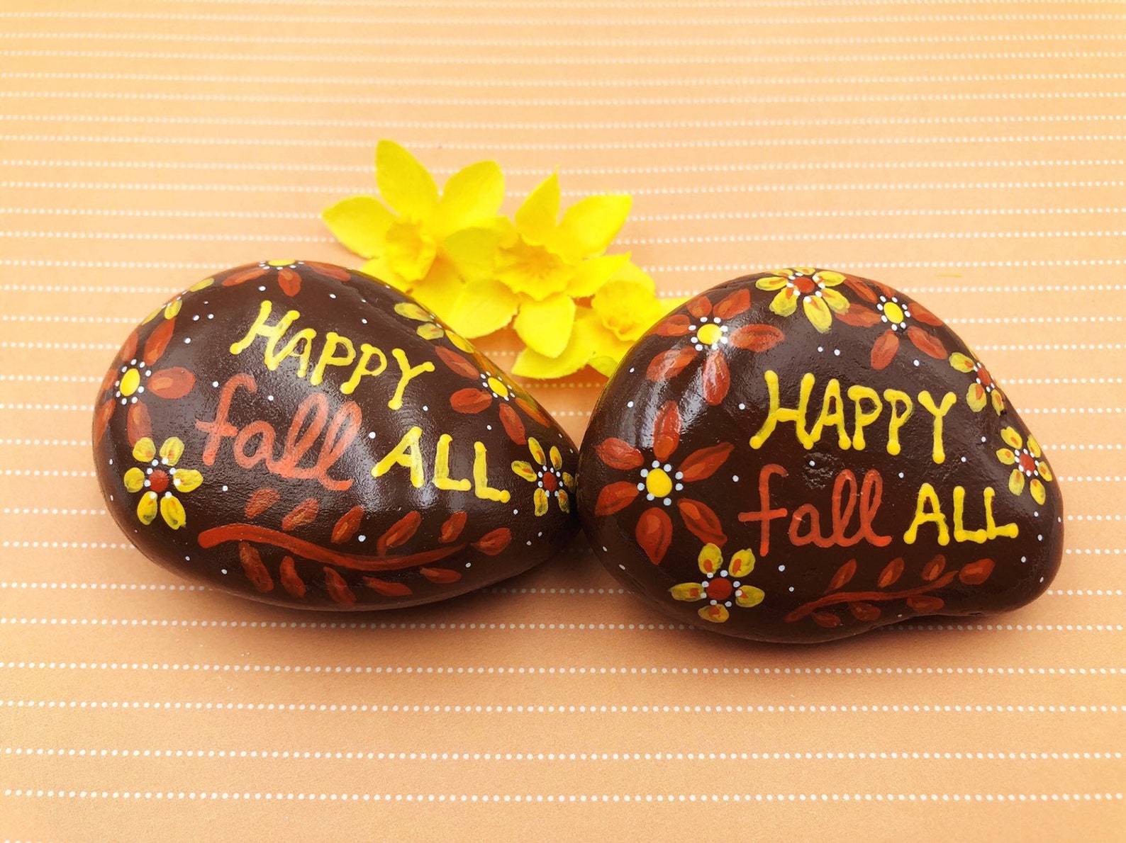 Happy Fall Painted Rock Thanksgiving Place Setting Harvest - Etsy