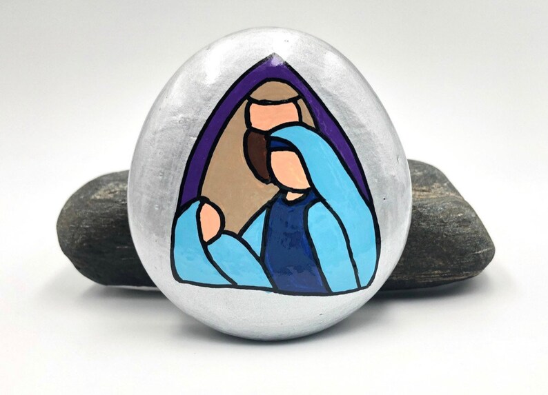 Hand-painted Nativity Rock: Stained Glass Style, Holy Family Scene - Etsy