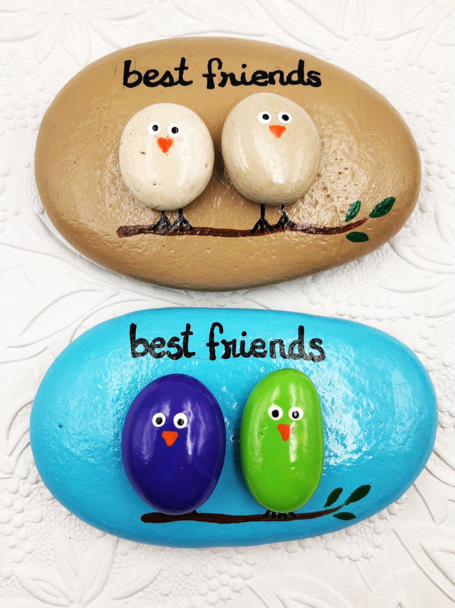 Best Friends Pebble Art Painted Rock Pebble Art With Birds - Etsy