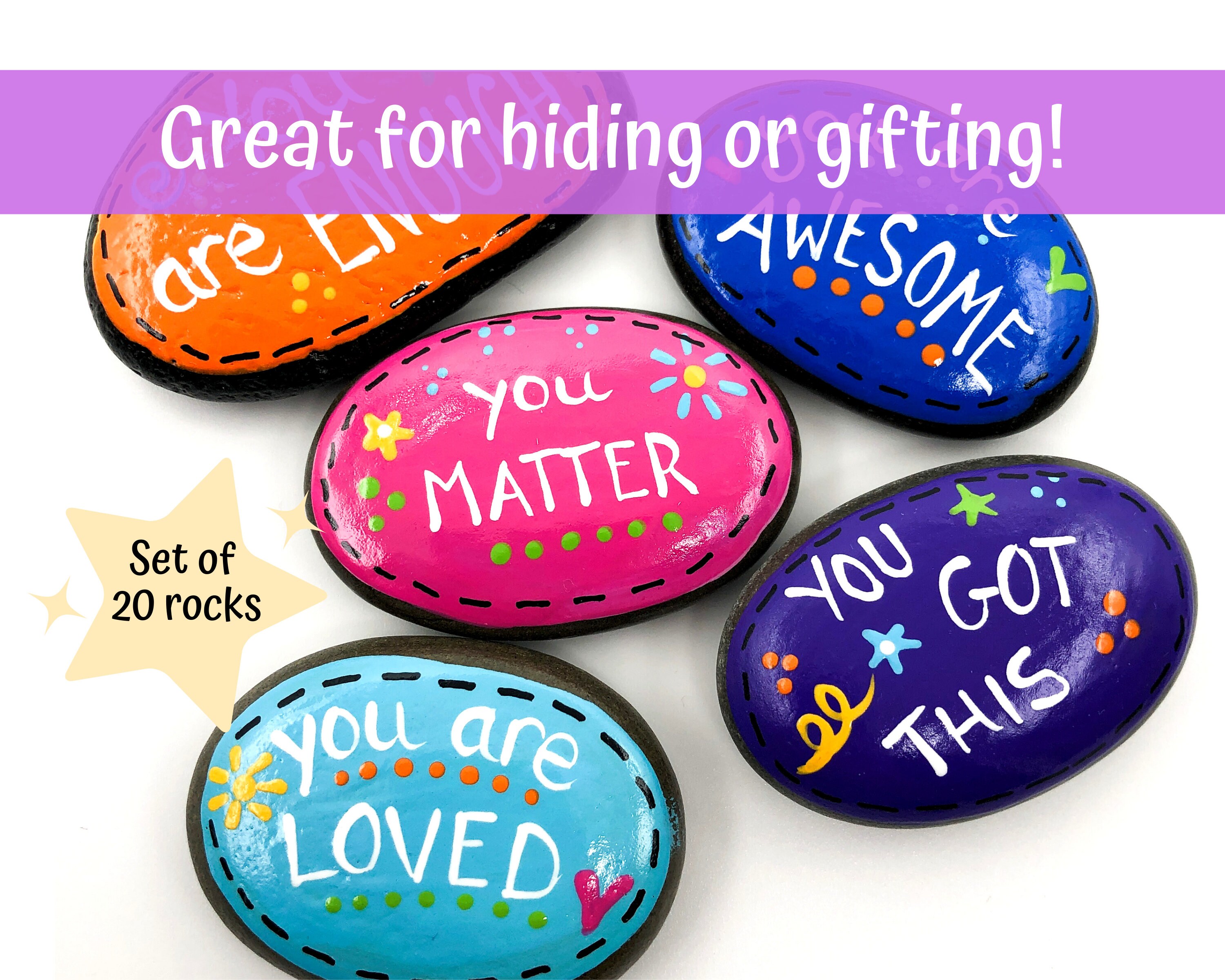 Positivity Pebbles: Set of 20 Painted Affirmation Rocks - Etsy