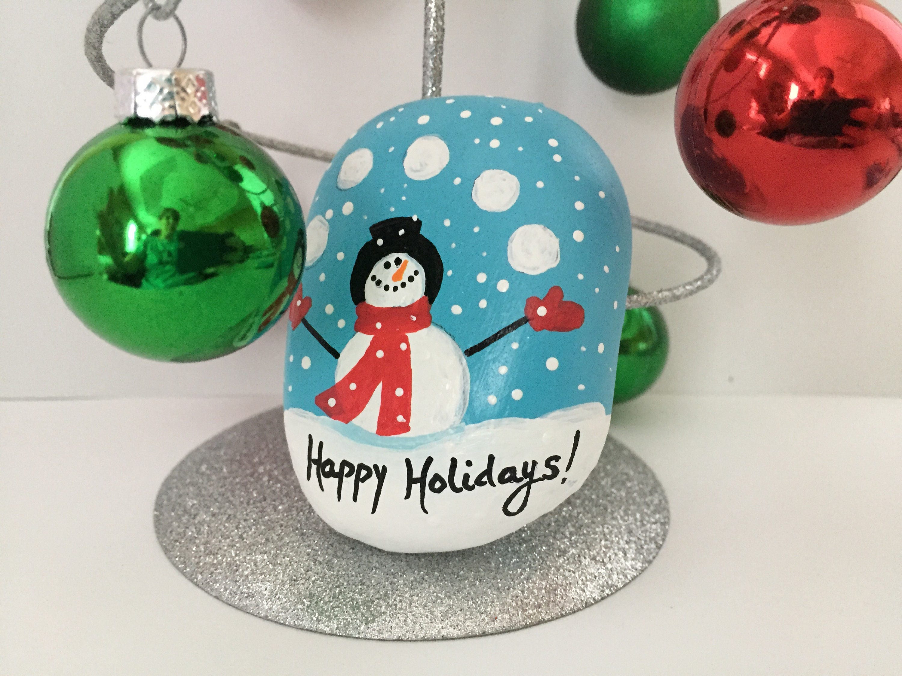 Happy Holidays Painted Rock Snowman Hand Painted Rock Snow | Etsy