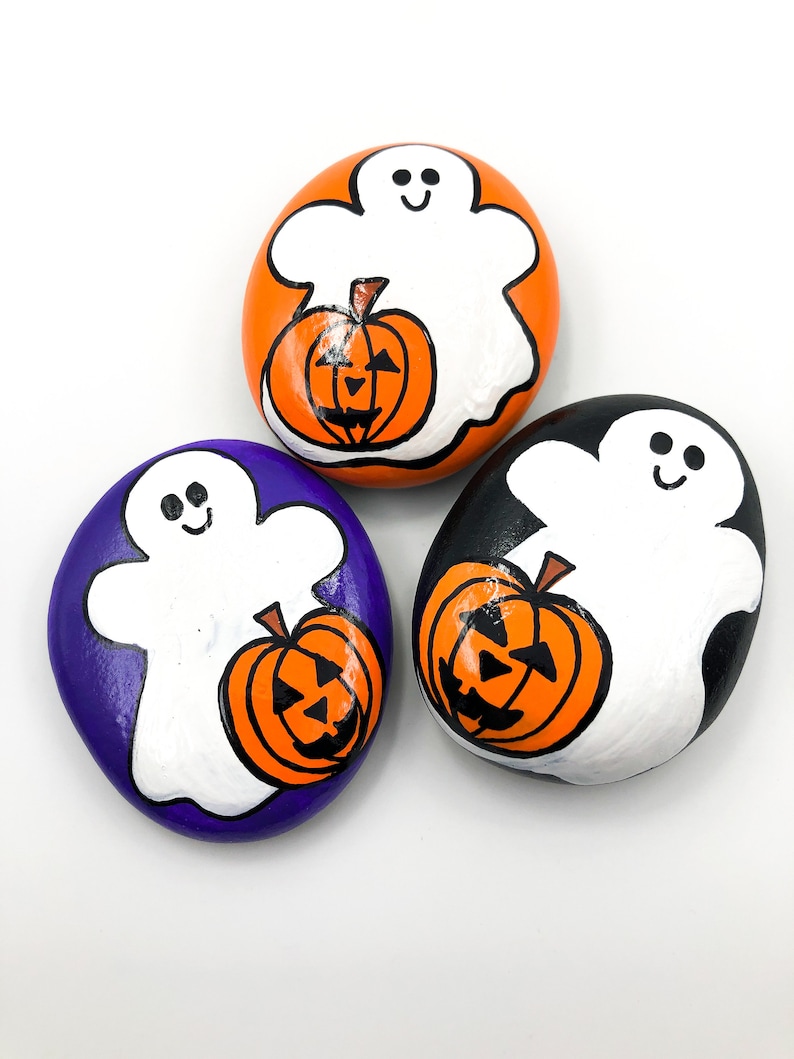 Halloween Ghost Painted Rocks Trio of Ghosts Painted Stones | Etsy