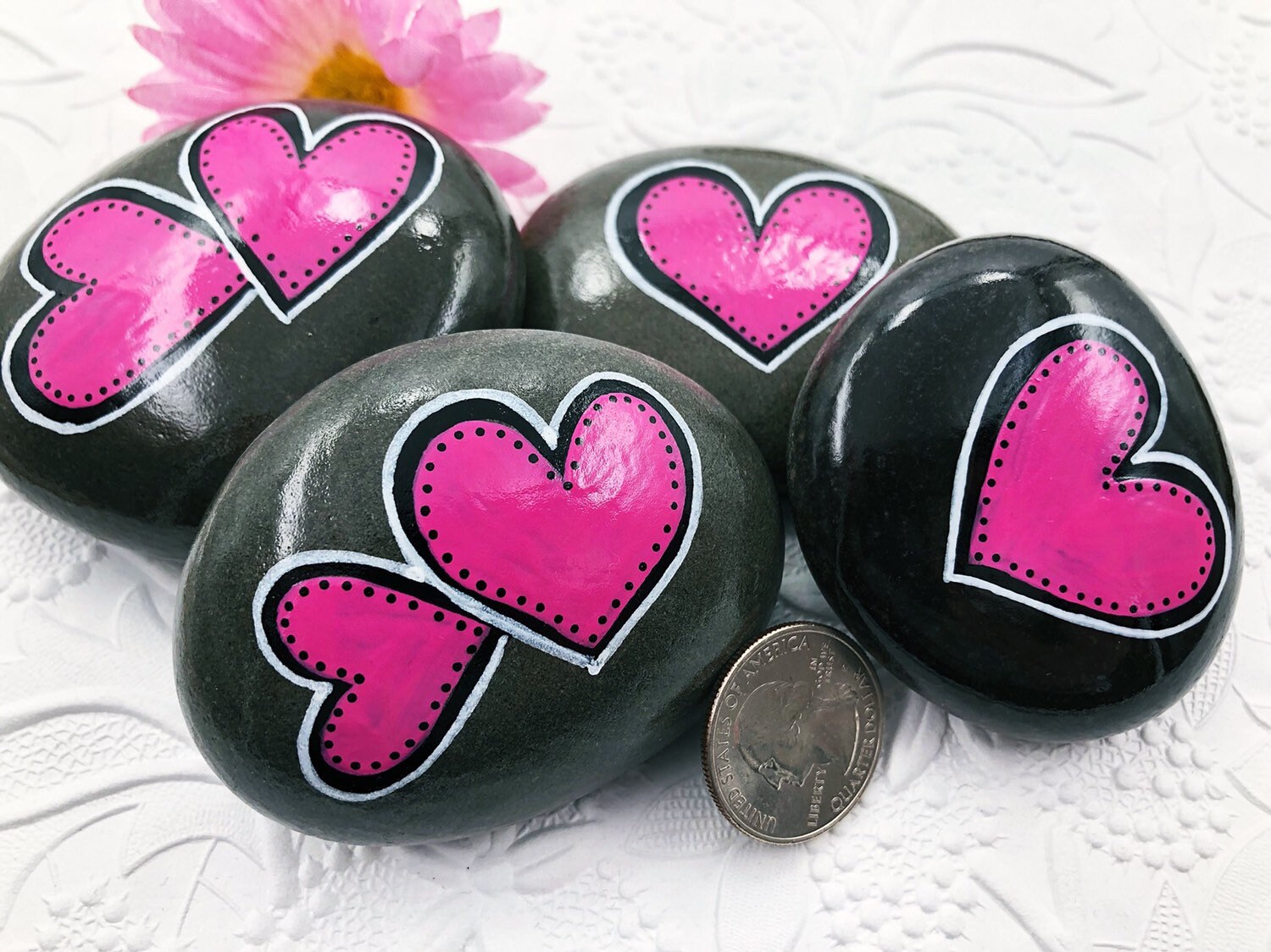 Pink Heart Stone Single or Double Heart Painted Rock Party | Etsy