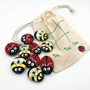 Hand Painted Ladybug & Bumblebee Tic Tac Toe Game: Garden Stone Set - Etsy