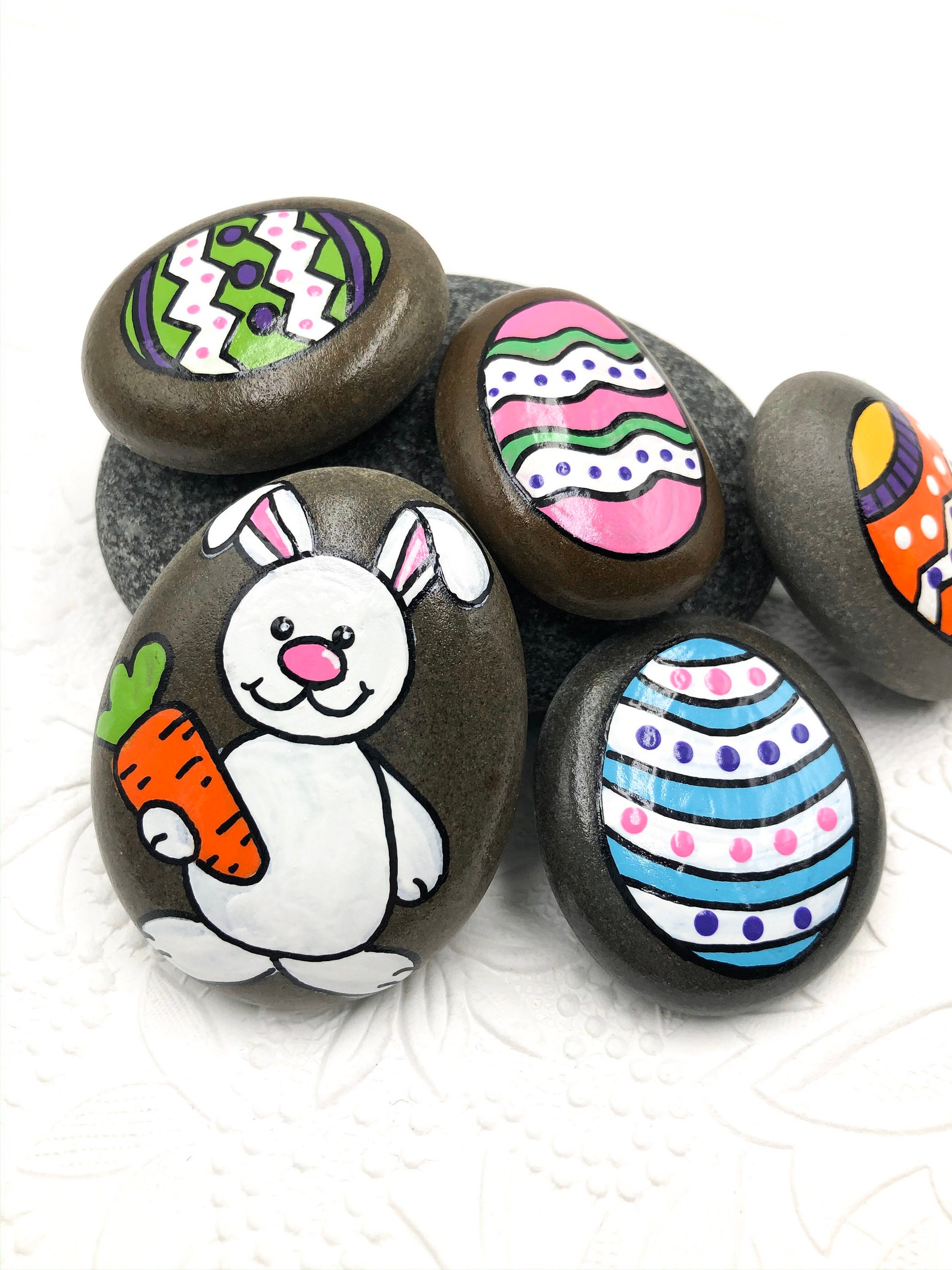 Easter Painted Story Stones: Bunny, Chick & Eggs - Set of 6 - Etsy