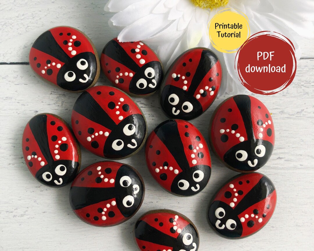 Digital TUTORIAL - Ladybugs Pebbles Rock Painting, Easy Step by Step ...