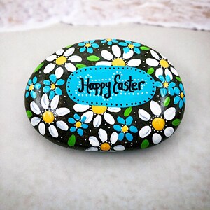 Happy Easter Painted Rock: Hand-painted Daisies, Easter Gift - Etsy