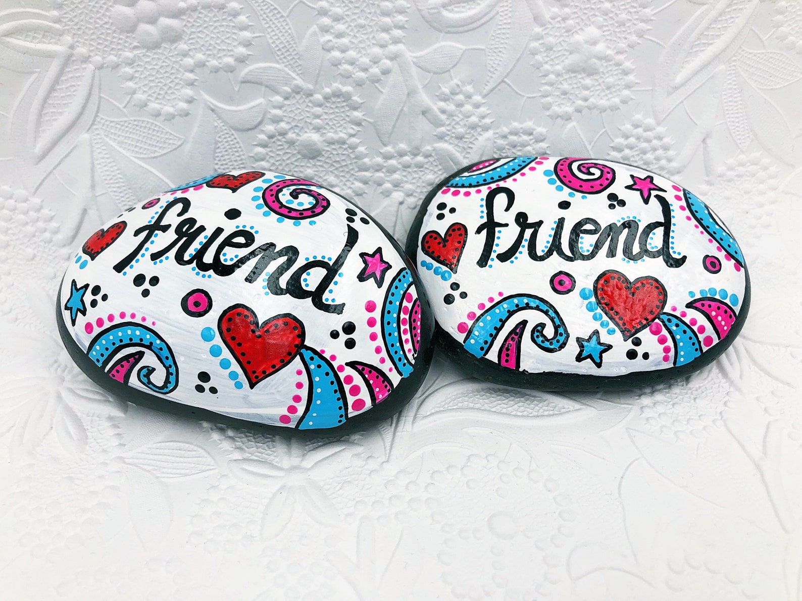 Hand-painted 'friend' Rock: Heart & Star Design, Friendship Gift - Etsy