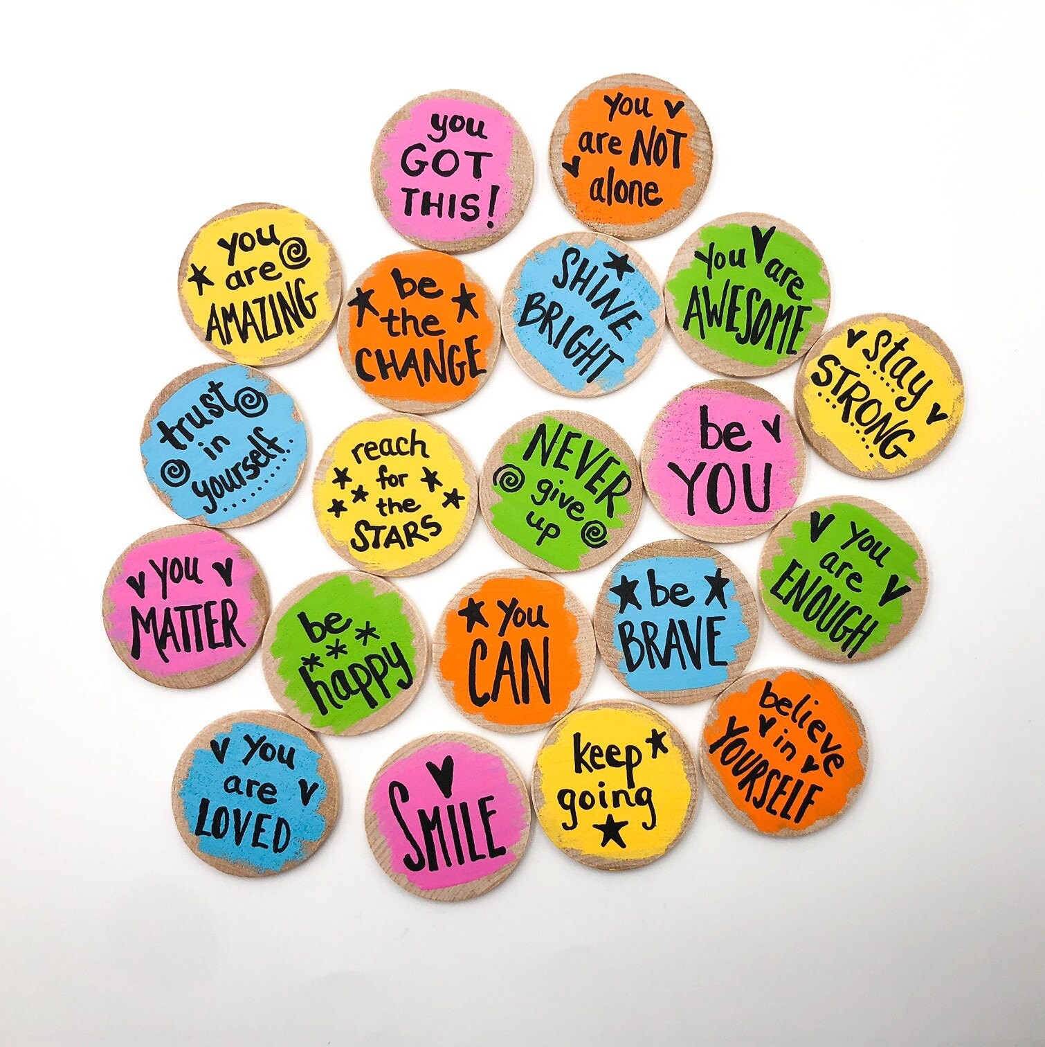 Positivity Coins Set: 20 Wooden Affirmation Tokens, Encouragement Gift ...