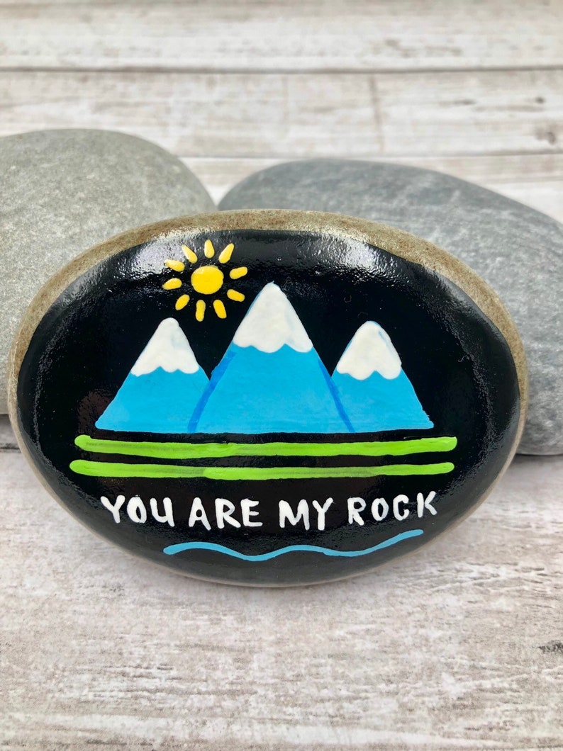 You Are My Rock Painted Stone With Mountains Valentine's | Etsy