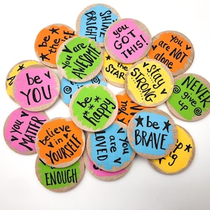 Positivity Coins Set: 20 Wooden Affirmation Tokens, Encouragement Gift ...