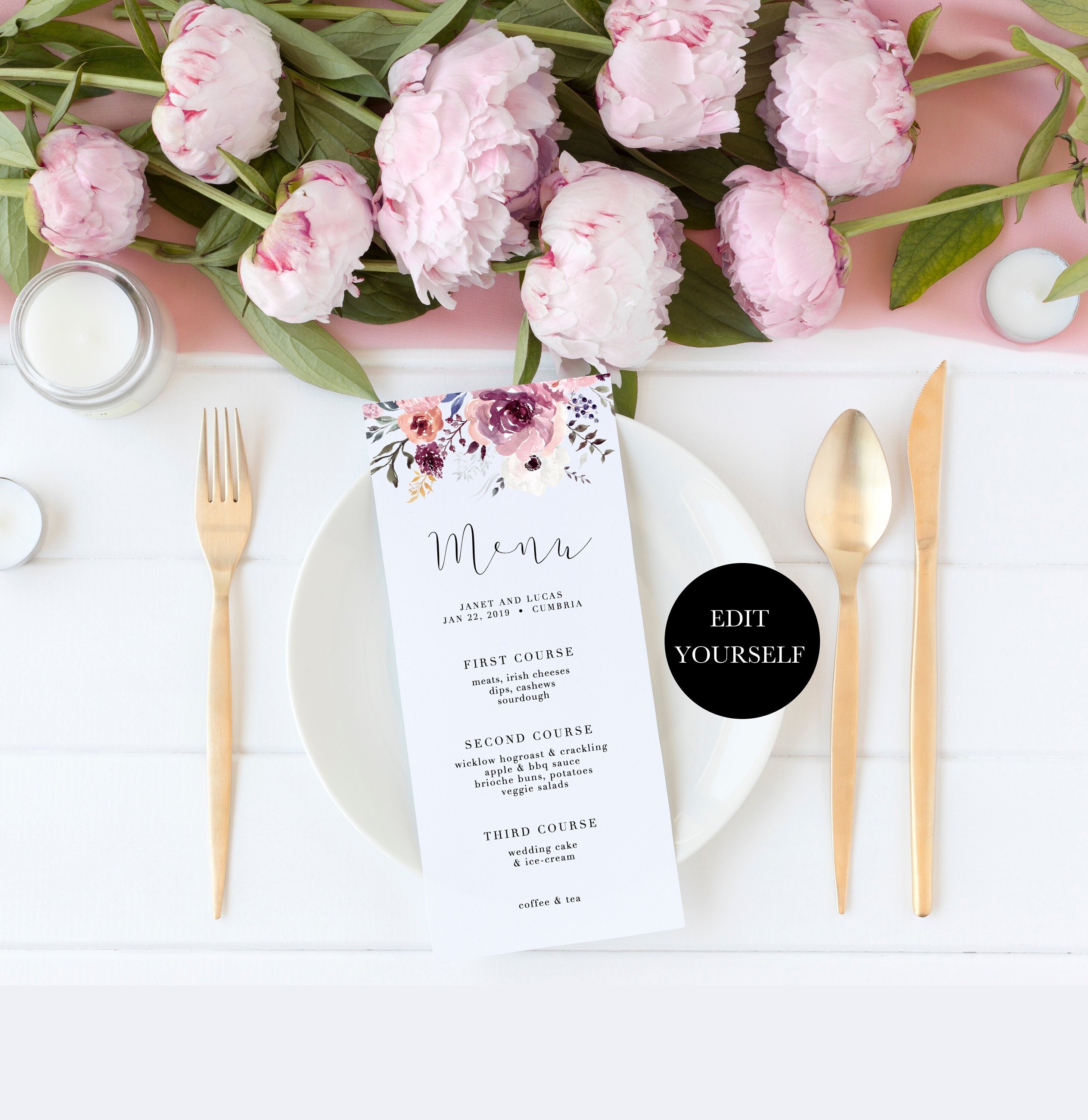 Digital Prints 100% Editable Templett Dinner Menu P59 Bohemian Menu ...