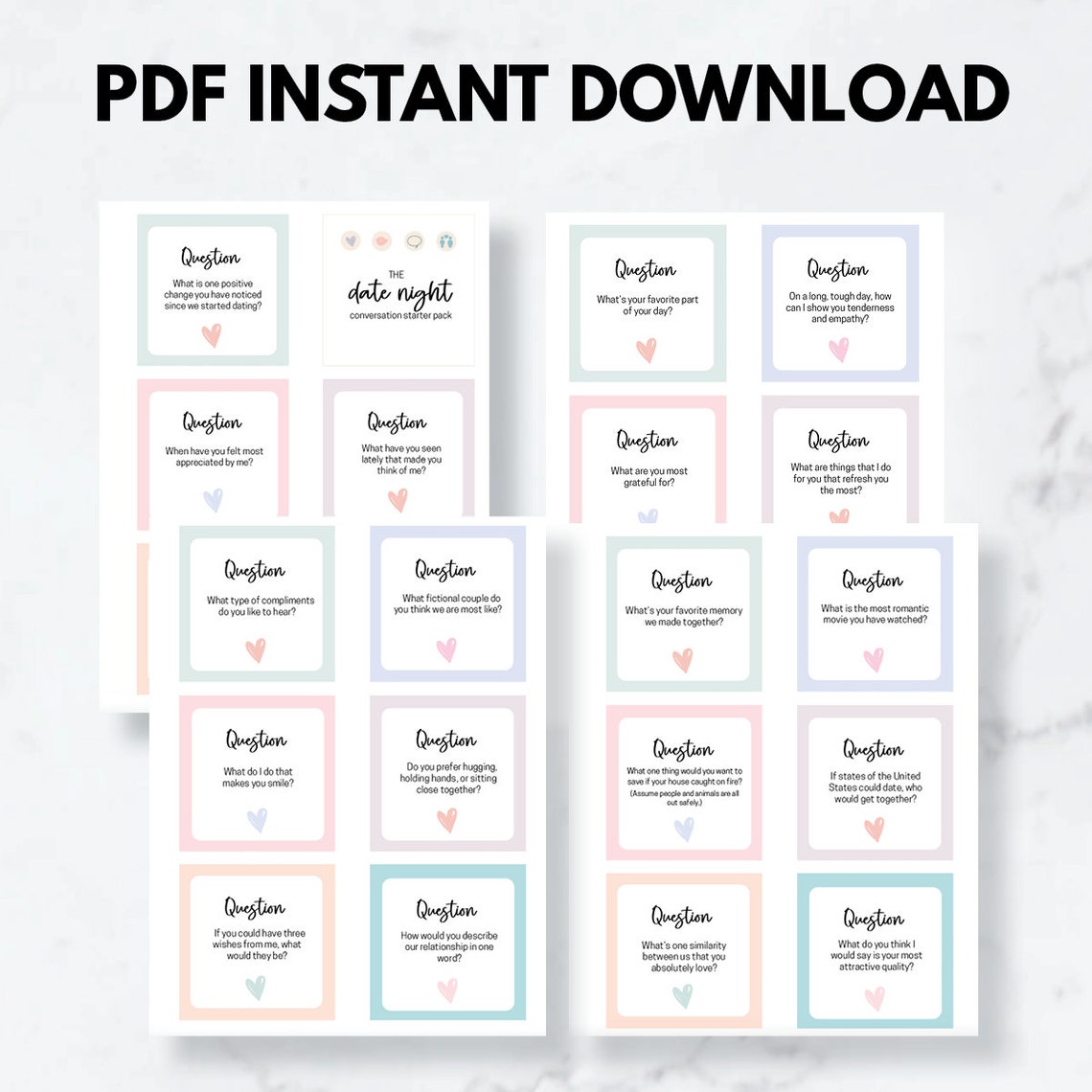 Date Night Table Topics Conversation Cards (printable -- Instant ...