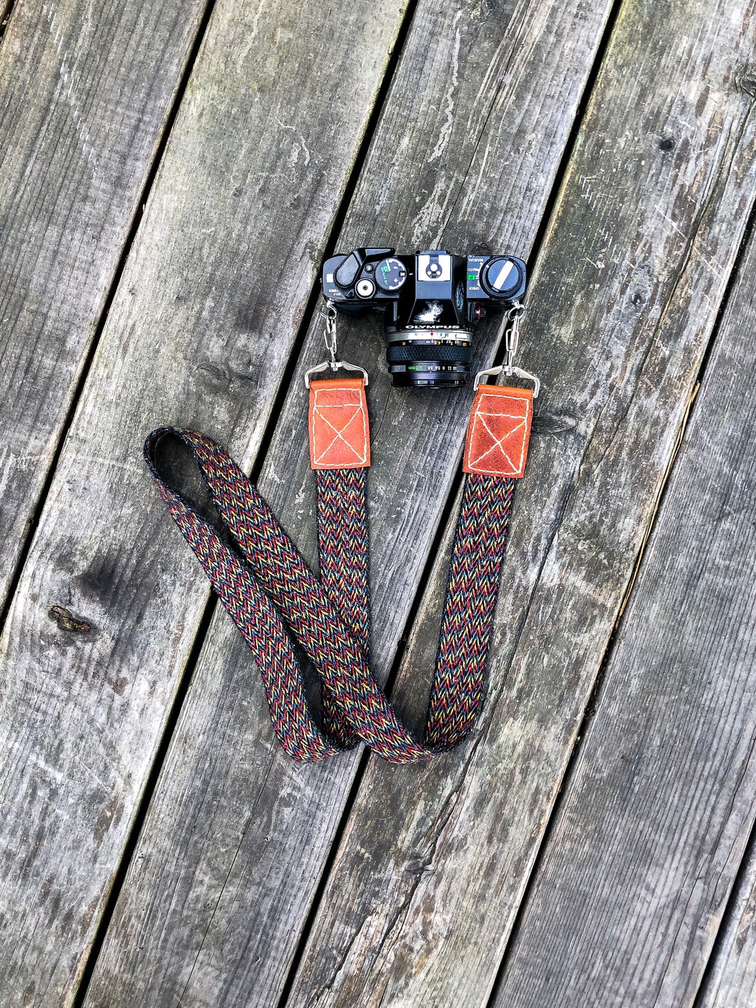 Camera Strap / Hand Woven / Leather Ends / Nickel Clasps / Black ...