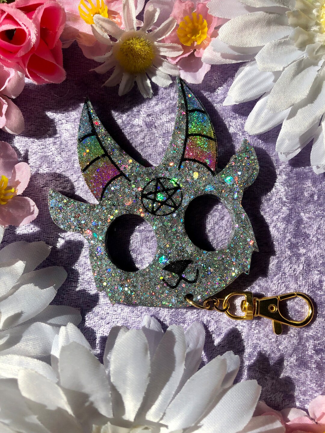 Baphomet Keychain - Rainbow Holo Horns - Etsy