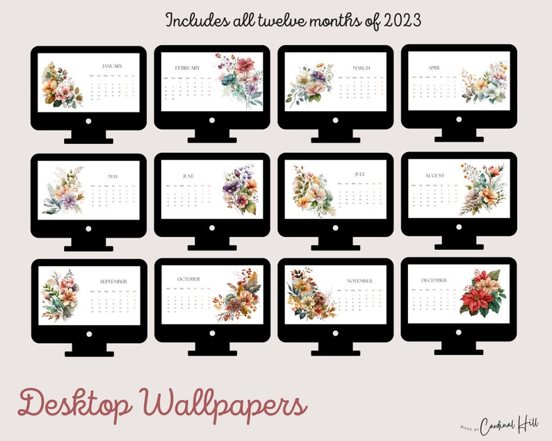2023 Floral Desktop Calendar Minimalist Computer Wallpaper - Etsy