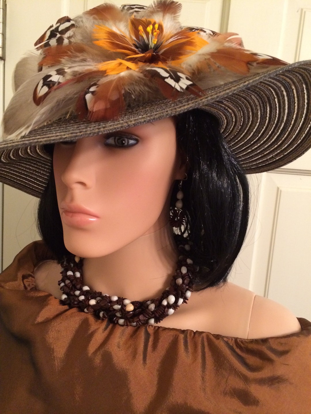 New Duck & Pheasant Feather Floppy Hat,wedding Hat,church Hat,vintage ...