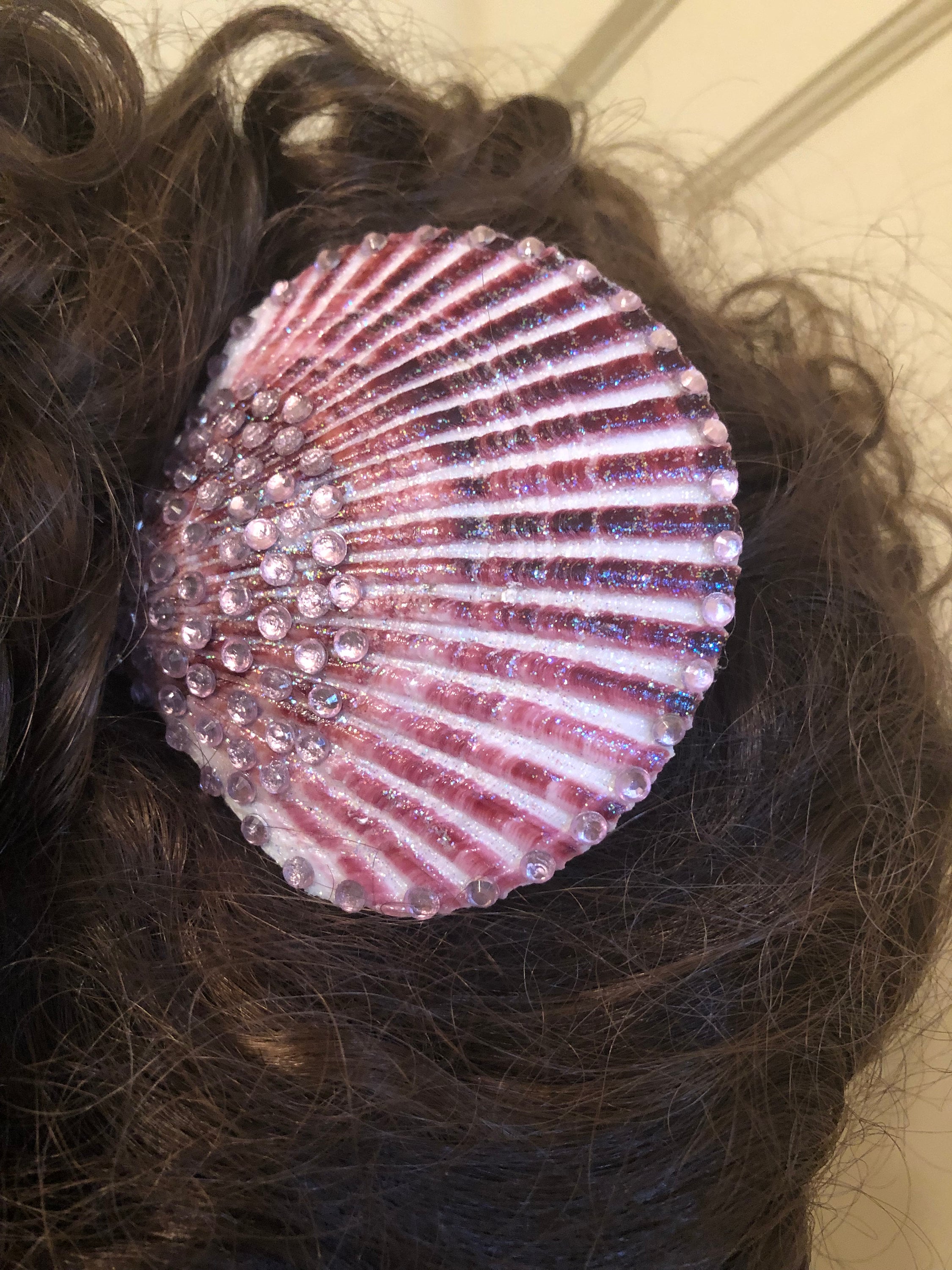 Large Pink Scallop Fan Seashell 2 Prong Hair Pickrhinestone | Etsy