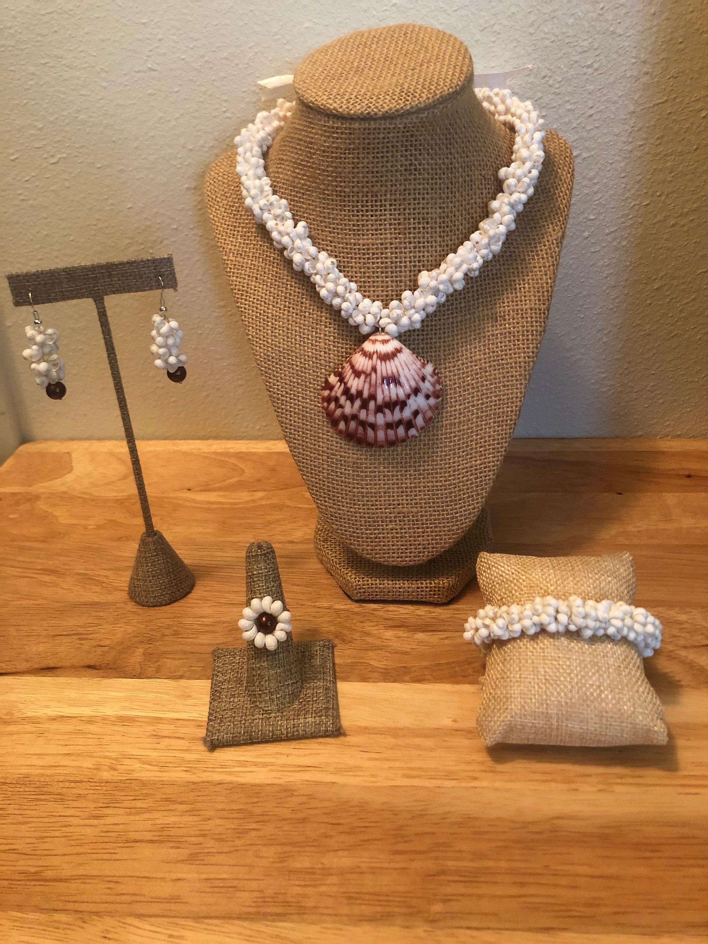 Pink Burgundy Scallop Clam Shell Jewel Set,hawaiian Jewelry,fashion ...