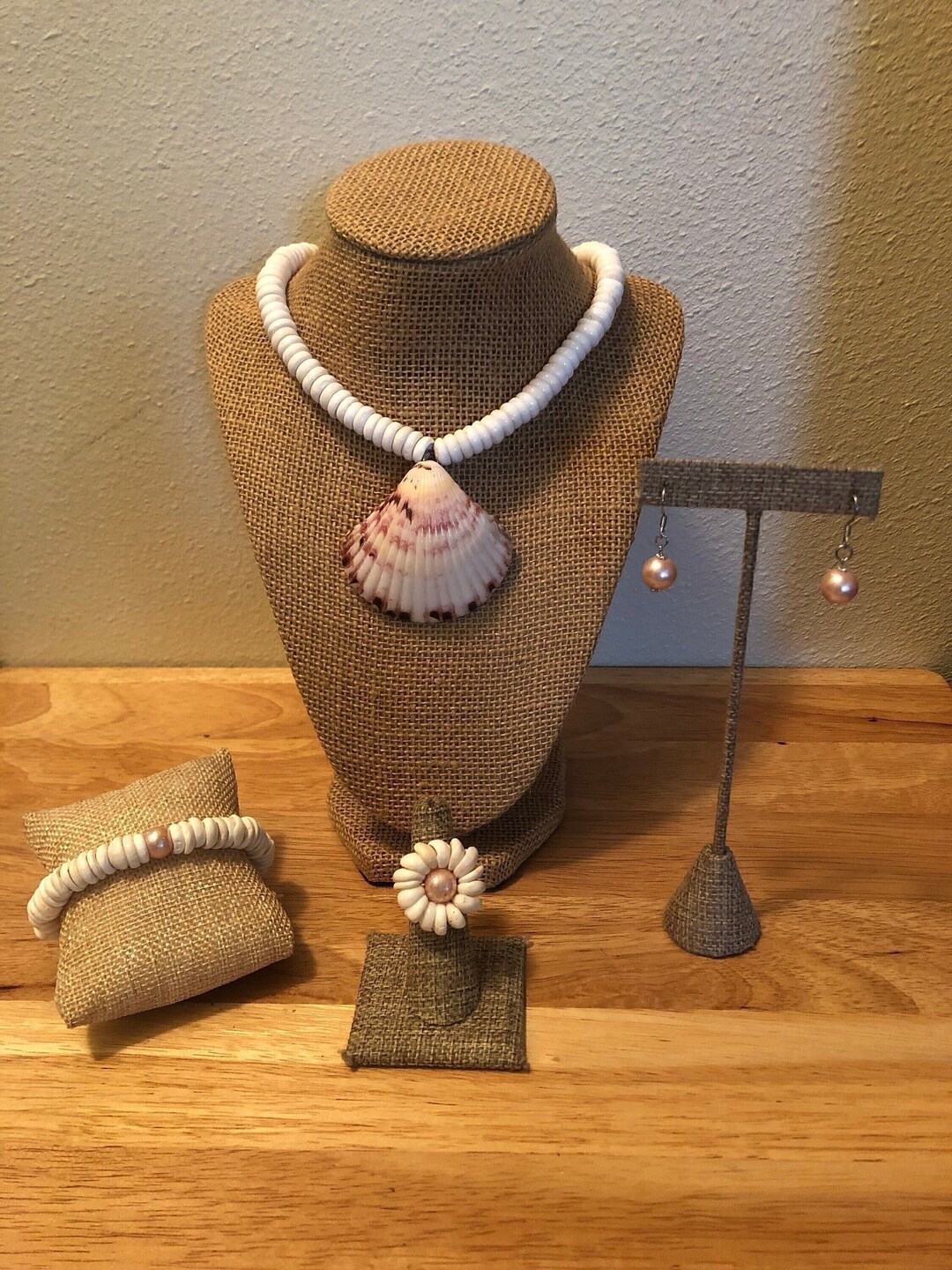 4pc Pink Mix Clam Shell & Puka Shell Jewelry Set,hawaiian Jewelry ...