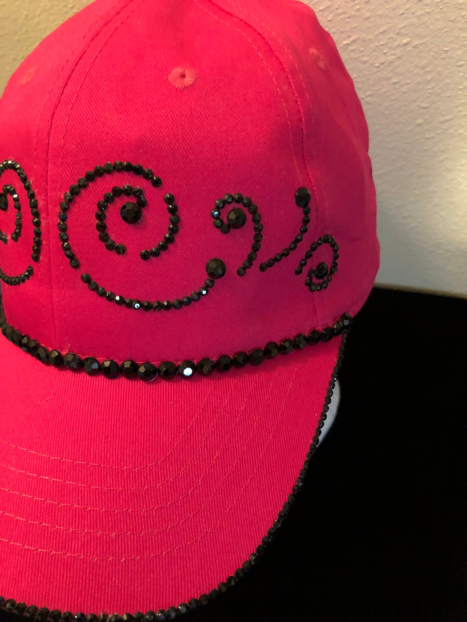 Fuchsia Pink Baseball Cap W/ Black Spiral Rhinestones " New " - Etsy