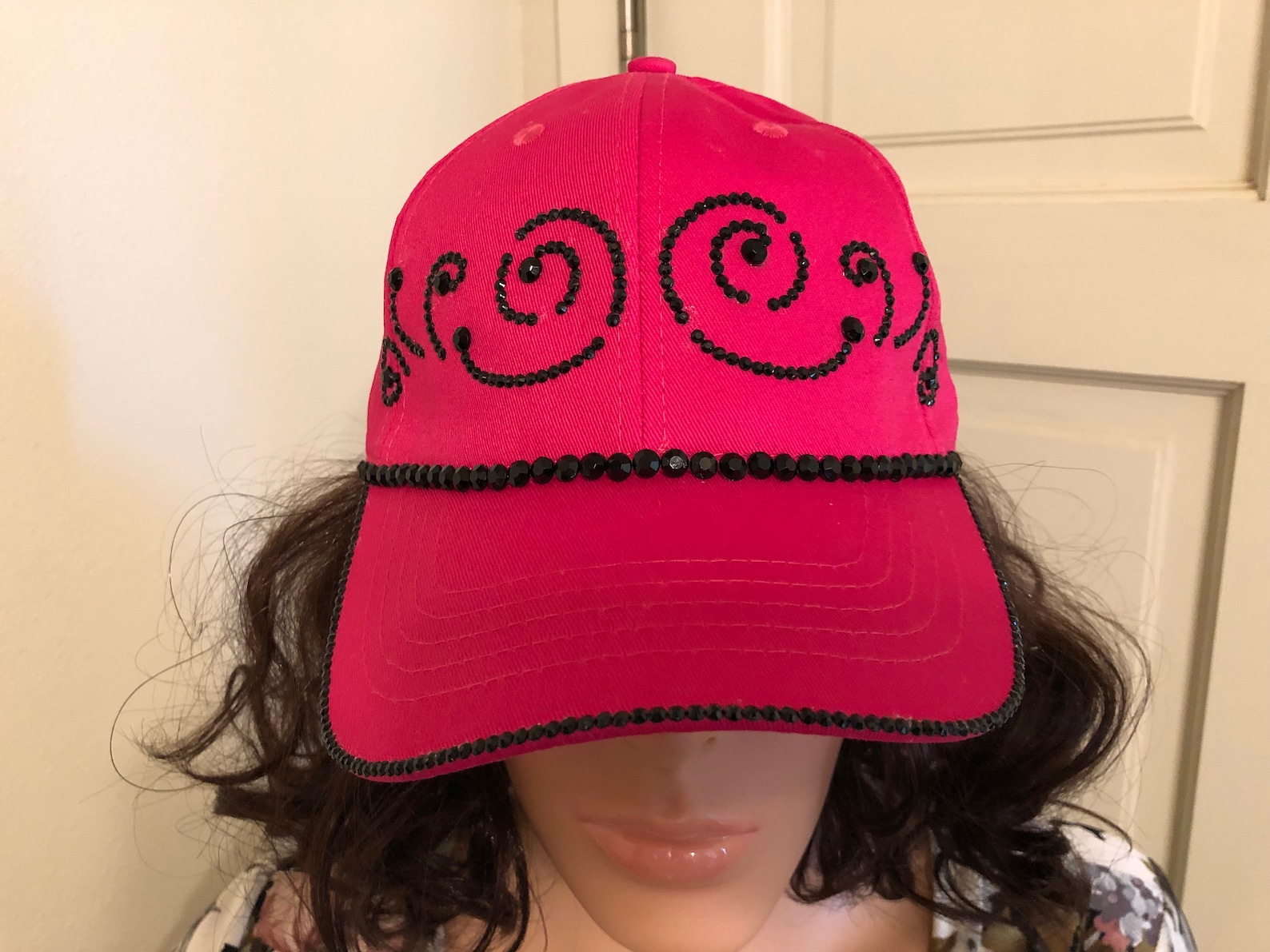 Fuchsia Pink Baseball Cap W/ Black Spiral Rhinestones " New " - Etsy