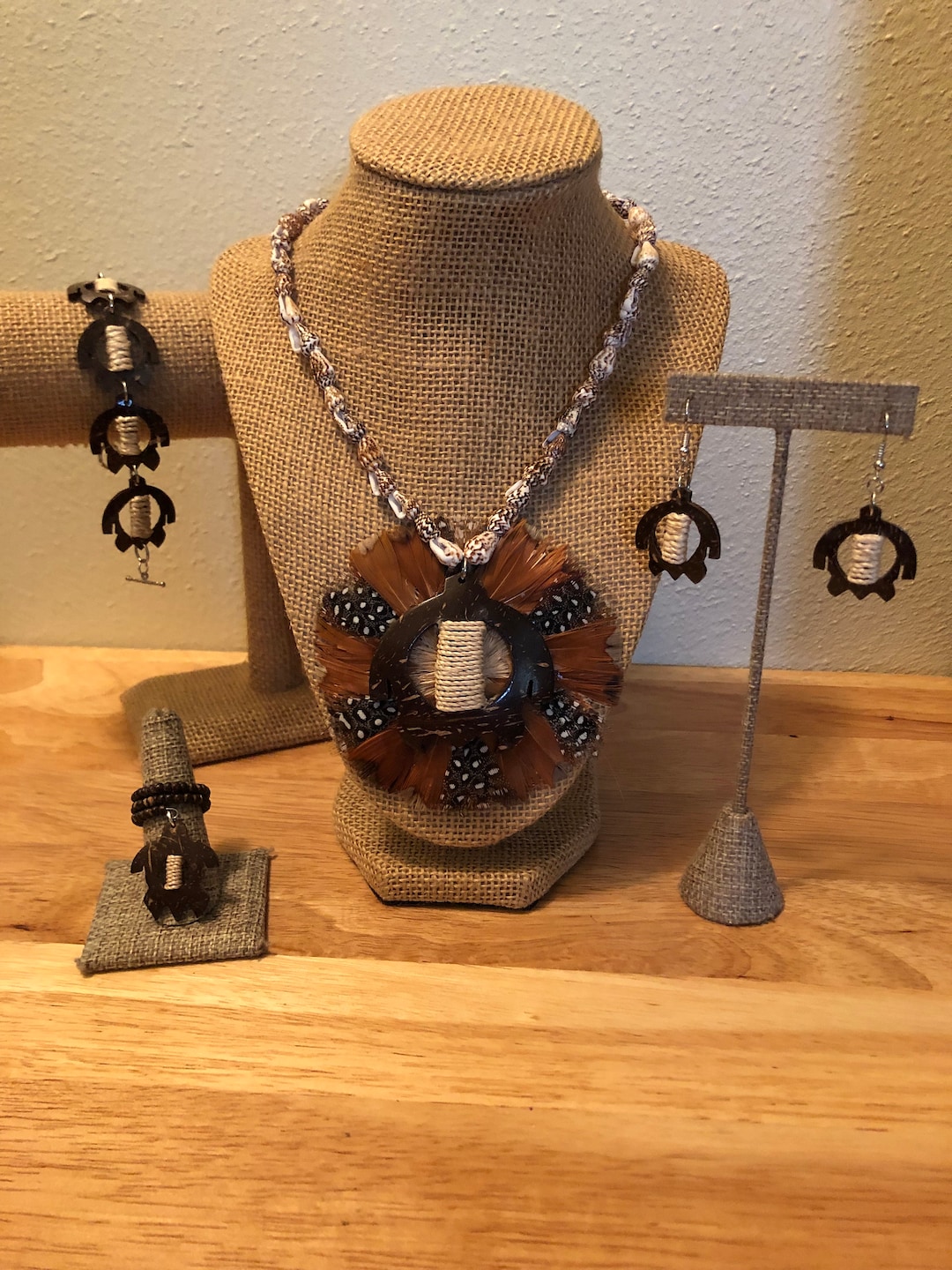 Coconut Honu & Feather Jewel Set,hawaiian Feather Medallion Art,tribal Jewelry,hand Made in Maui ...