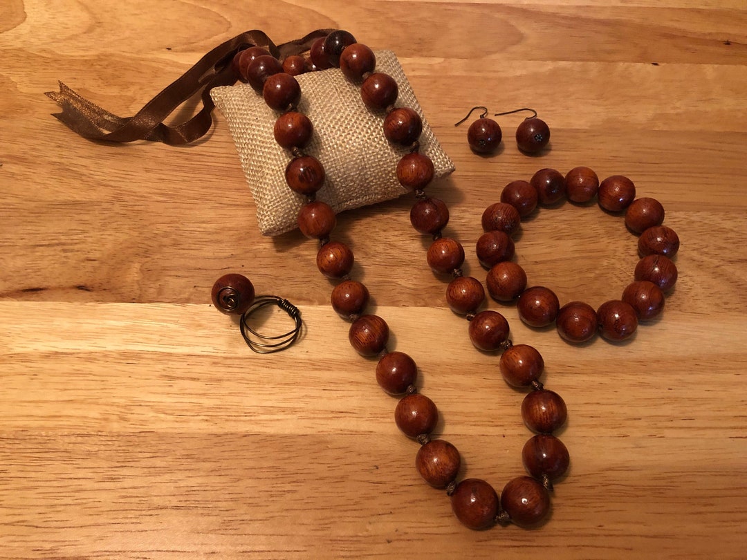15mm Real Mahogany Wood Jewel Set,beaded Jewels,hand Made in Maui ...