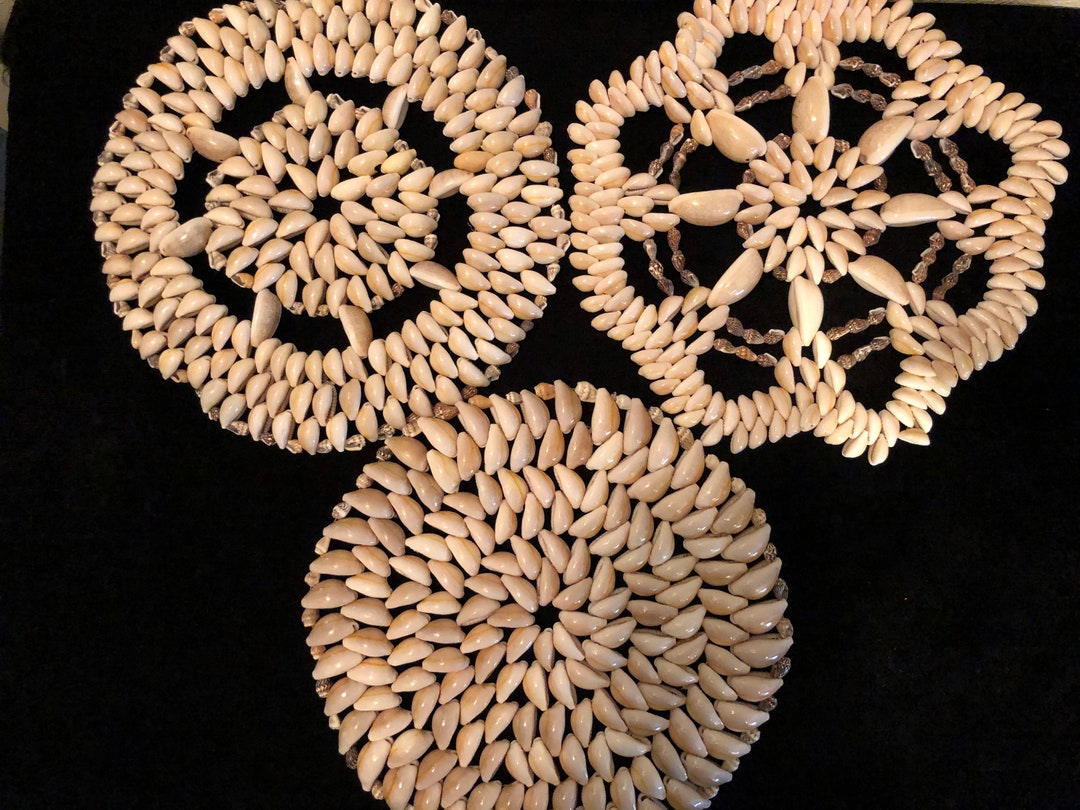 Large Yellow Cowry & Dovetail Shell Trivet's,pot Holders,wall Decor ...