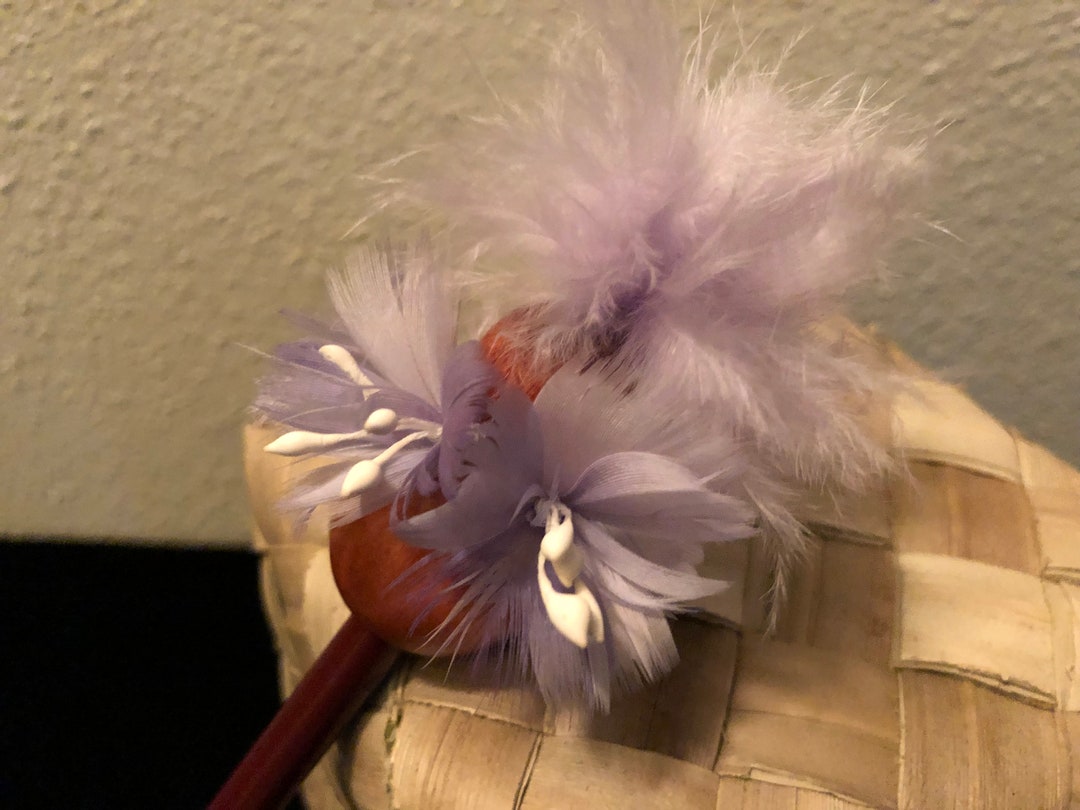 Wooden Ipu & Lavender Feather Flower Hair Pick,hawaiian Wear,aloha Wear ...