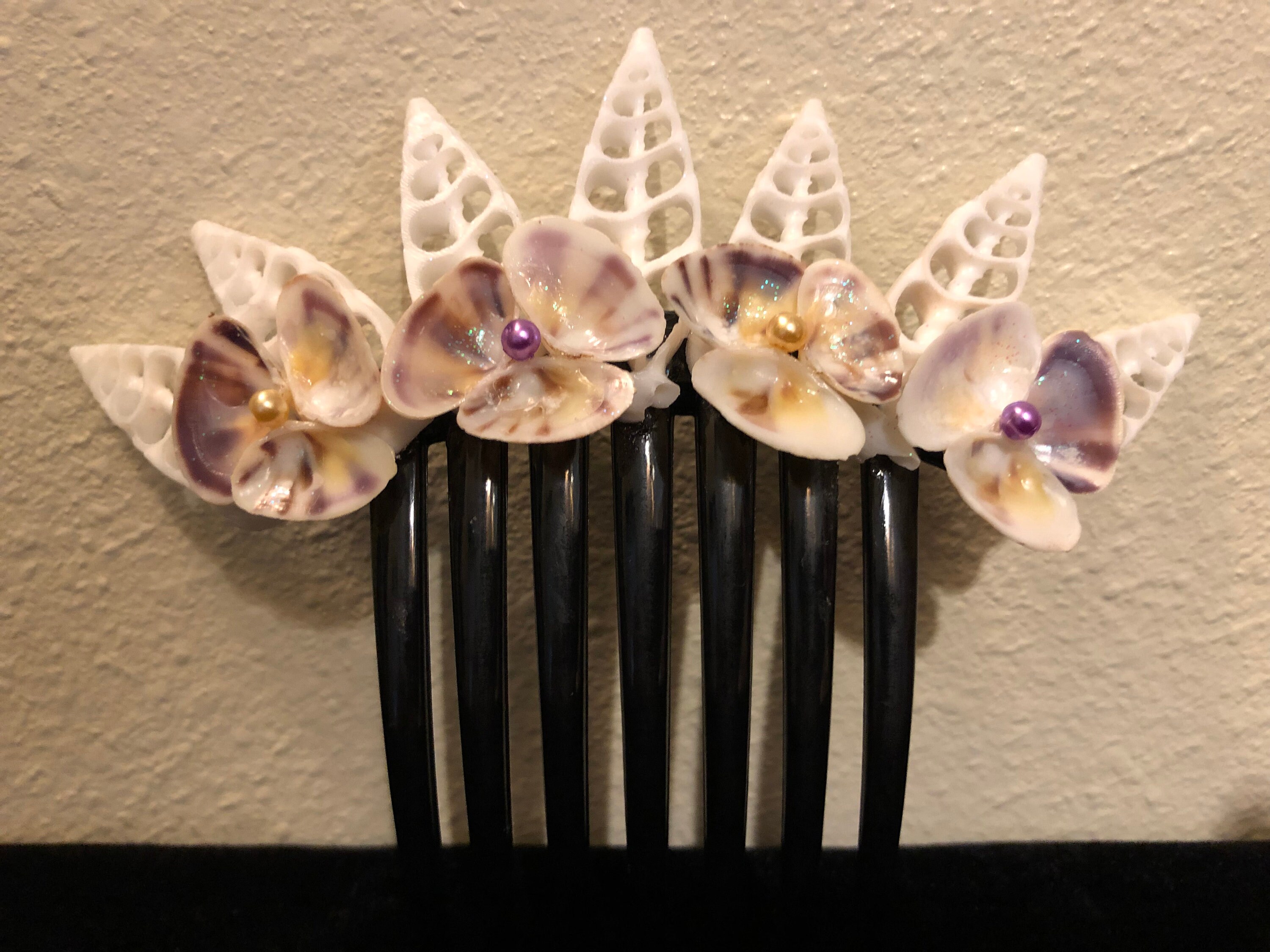 White Cerithium & Purple Coquina Shell French Hair Combup-do - Etsy