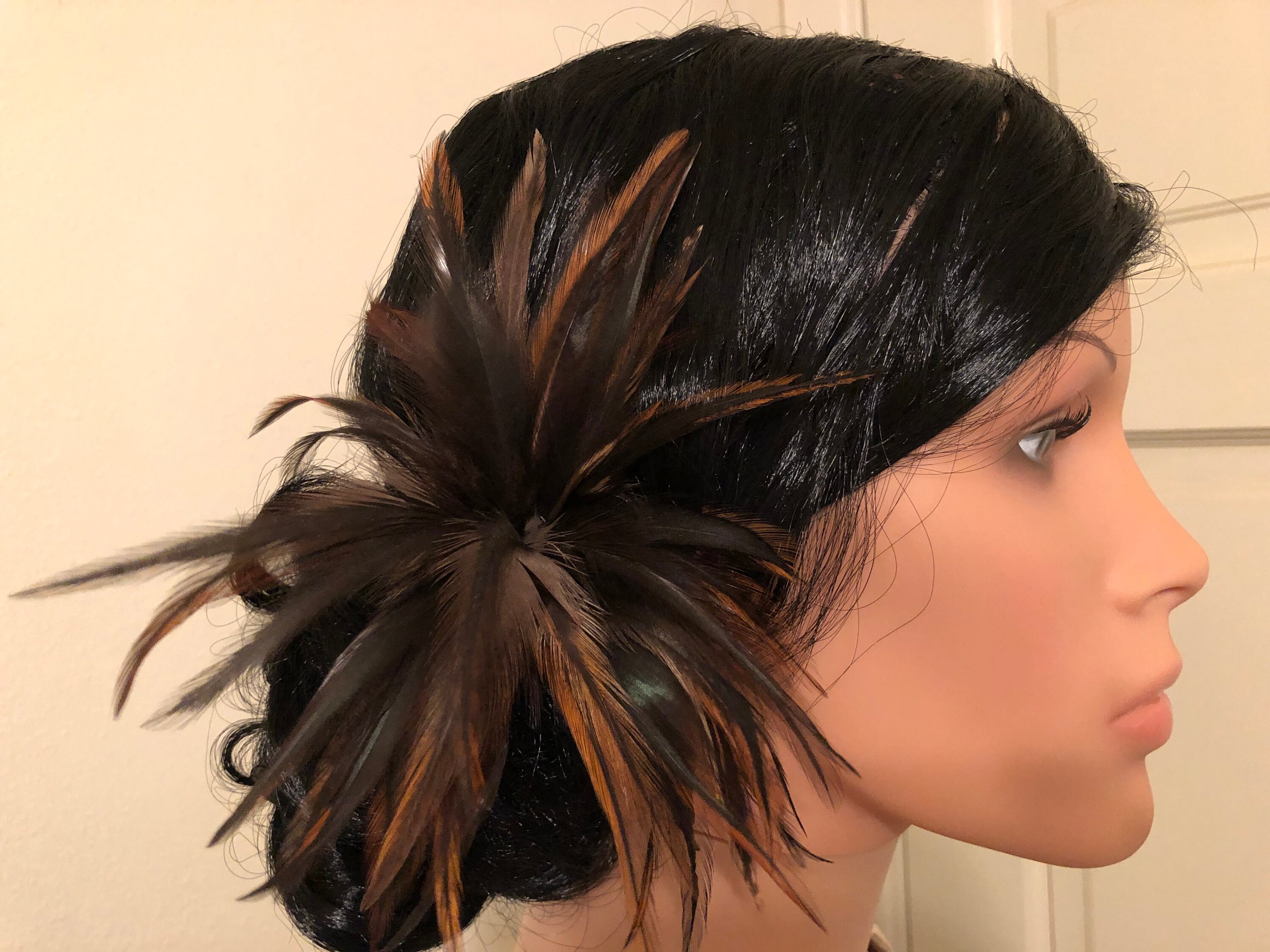 Natural Rooster Tail Feather Hair Pick | Etsy