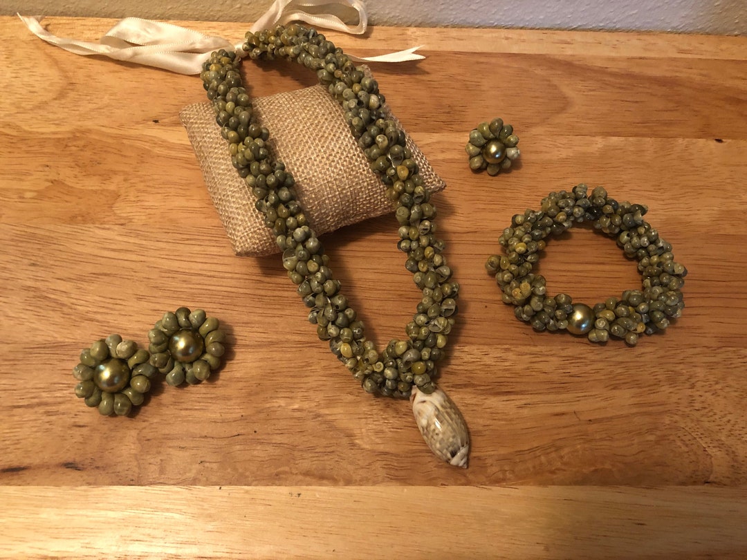 Rare Green Olive Shell & Mongo Jewel Set,custom Made Jewels,hawaiian ...