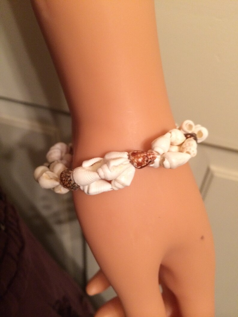 Three Strand White Dove Tail & Tiger Eye Shell Jewelry | Etsy