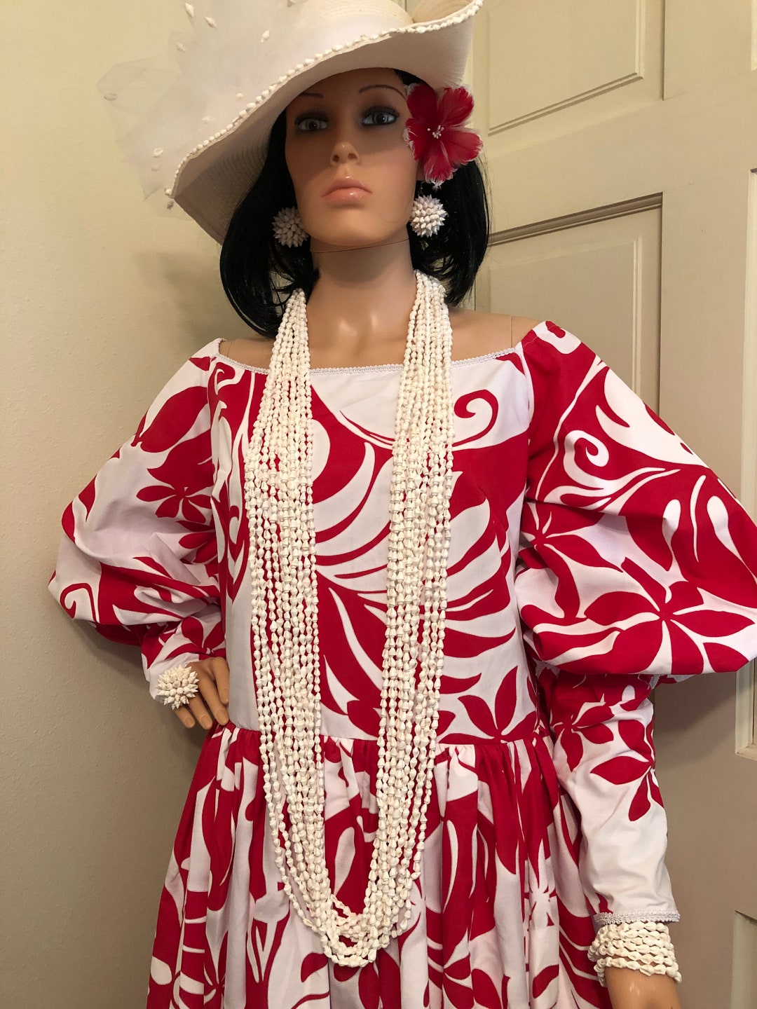 New : Queen Emma Style Hawaiian Print Gown,hawaiian Formal Wear,red ...